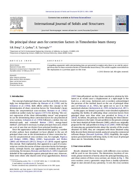 Pdf On Principal Shear Axes For Correction Factors In Timoshenko Beam