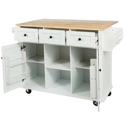 Zeus Ruta White Rubber Wood 53 1 In Kitchen Island Drop Leaf