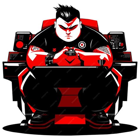 Punk Style Fat Man Sitting On A Gaming Chair Using Computer Graphics
