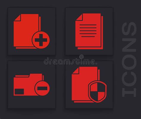 Set Document Protection Concept Add New File Document And Document Folder With Minus Icon