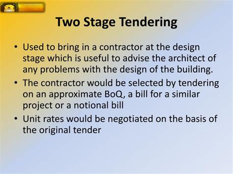 Ppt Selecting A Contractor Types Of Tendering Powerpoint