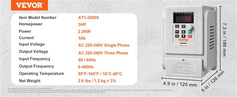 Vevor Vfd 22kw 10a 3hp Variable Frequency Drive For 3 Phase Motor