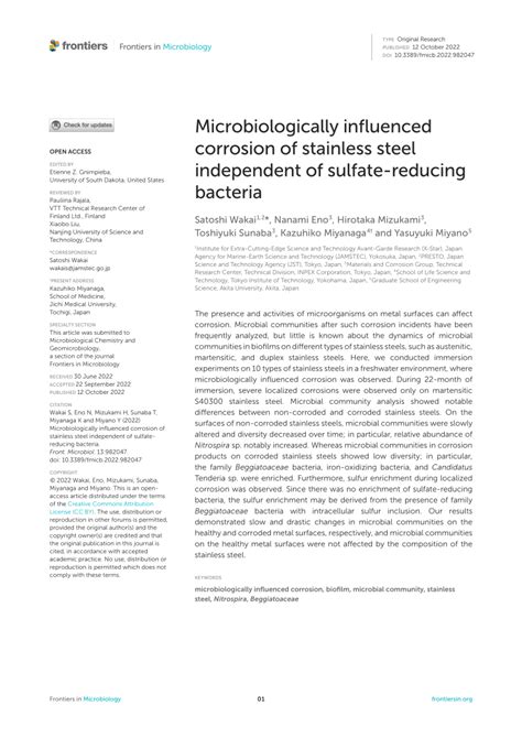 Pdf Microbiologically Influenced Corrosion Of Stainless Steel