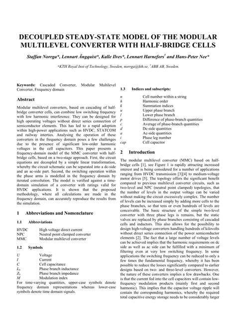 Pdf Decoupled Steady State Model Of The Modular Multilevel Converter With Half Bridge Cells
