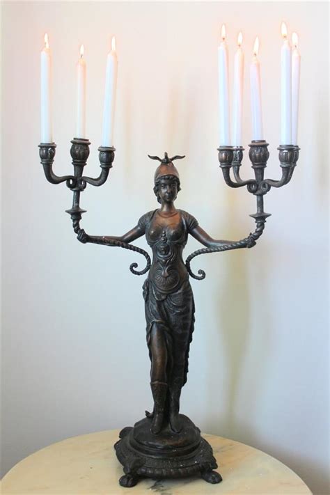 Antique Solid Bronze Female Warrior Candelabra Statue Ebay