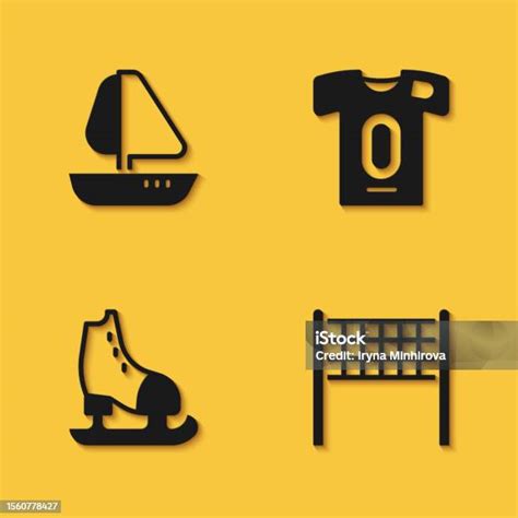 요트 요트 배구 네트 스케이트 축구 유니폼 티셔츠 아이콘에 긴 그림자를 놓으세요 벡터 T 셔츠에 대한 스톡 벡터 아트 및 기타 이미지 Istock
