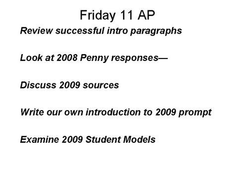 Friday AP Review Successful Intro Paragraphs Look