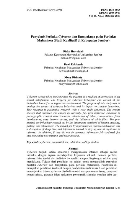PDF Penyebab Perilaku Cybersex Dan Dampaknya Pada Perilaku Mahasiswa Studi Kualitatif Di