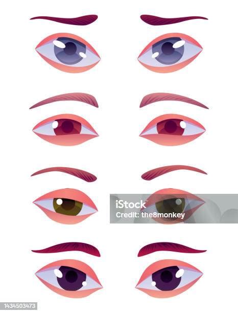 얼굴 구조 요소 머리 부분아바타 생성 눈과 눈썹의 벡터 만화 세트 흰색 배경에서 격리된 얼굴 생성기용 헤드 부품 팩 Diy에 대한 스톡 벡터 아트 및 기타 이미지 Istock