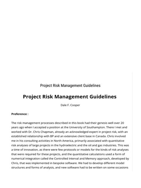 Project Risk Management Guidelines Engineering Books Pdf Risk