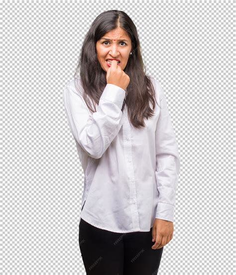 Premium Psd Portrait Of A Young Indian Woman Biting Nails Nervous