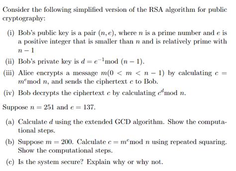 Solved Consider The Following Simplified Version Of The RSA Chegg
