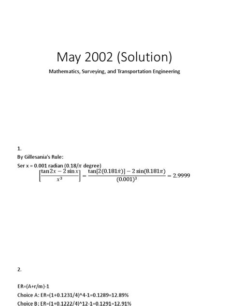 May 2002 Solution Mathematics Surveying And Transportation Engineering Pdf Geometry
