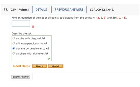 solved find an equation of the set of all points equidistant