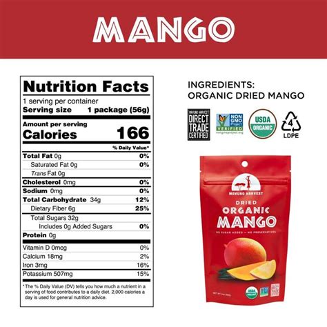 Mavuno Harvest Organic Dried Fruit Mango 2oz Mango Nutrition Facts