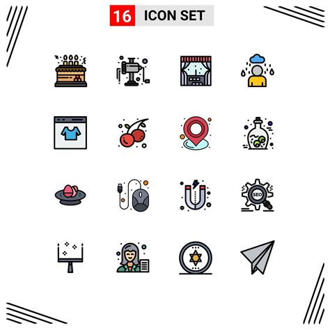 Set Of 16 Vector Flat Color Filled Lines On Grid For Shop Credit Building Card Cloud Editable