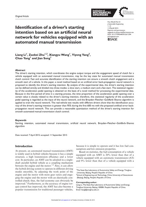 pdf identification of a driver s starting intention based on an