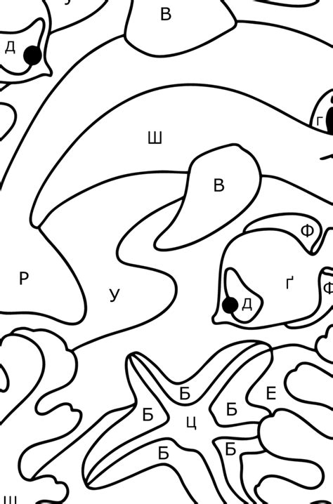 Розмальовка Дельфін Морська Зірка та Рибки ♥ Онлайн і Надрукувати