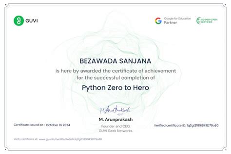 sanjana bezawada on linkedin python certification skillrefinement professionalgrowth