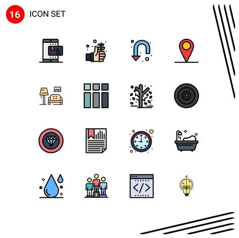 Group Of 16 Flat Color Filled Lines Signs And Symbols For Lump Pin Hand Location Down Editable