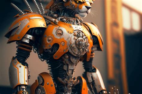 Cyborg Robot Tiger Lion Science Fiction Illustration Generated Ai