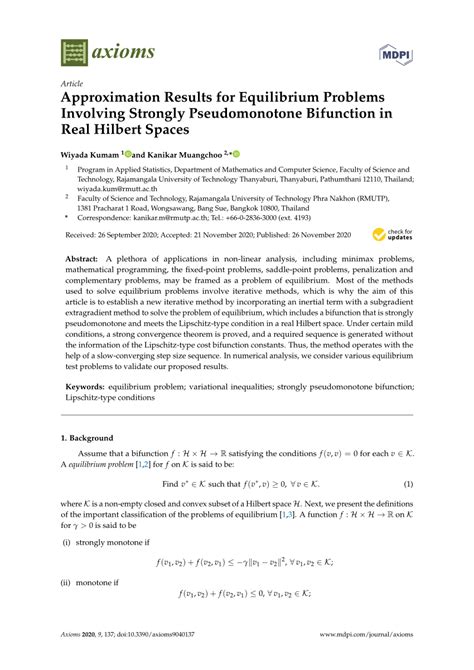 Pdf Approximation Results For Equilibrium Problems Involving Strongly Pseudomonotone