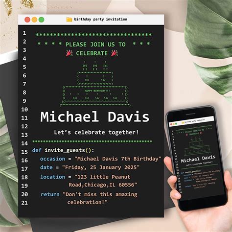editable computer birthday invitation computer tech coding programming