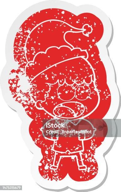 산타 모자를 쓰고 충격받은 남자의 기발한 만화 고민 스티커 귀여운에 대한 스톡 벡터 아트 및 기타 이미지 귀여운 낙서