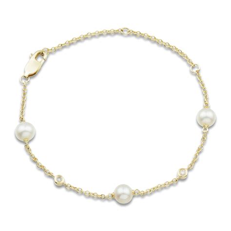 Freshwater Cultured Pearl Bracelet 120 Ct Tw Diamonds 14k Yellow Gold