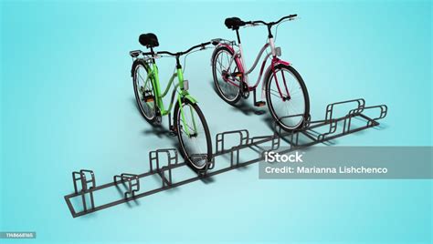 그림자와 함께 파란색 배경에 로컬 스톱 3d 렌더링의 자전거 많은 자전거 역에 대한 스톡 사진 및 기타 이미지 역 자전거
