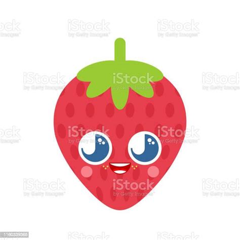 귀여운 가와이 이 딸기 고립 재미있는 베리 만화 스타일 아이 캐릭터 어린이 스타일입니다 과일에 대한 스톡 벡터 아트 및 기타