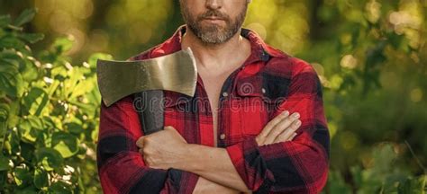 Lumberjack Axe Man With Logging Axe Hardworking Brutal Man Logging
