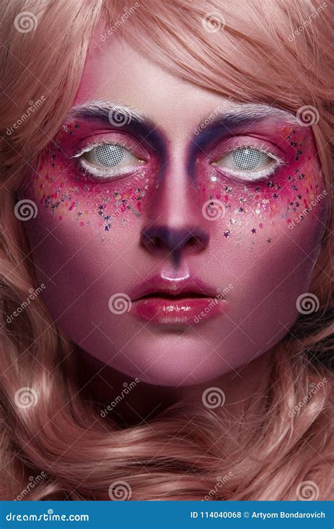 Beautiful Girl With Art Creative Make Up Beauty Is An Art Face Stock