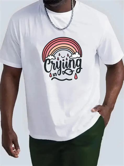 Trendy Cool Crew Neck Tees Men Casual Rainbow Print T Shirt Temu