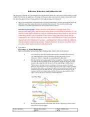 Reflection Refraction DiffractionLab Finished Doc Reflection Refraction And Diffraction Lab