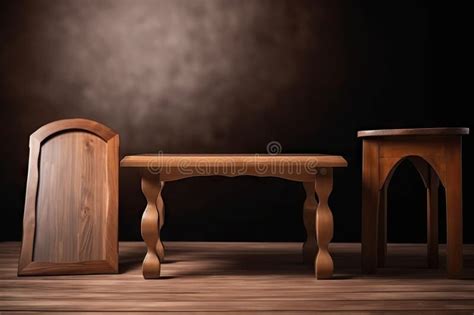 Three Empty Wooden Tables Of Different Shapes And Sizes For Photo