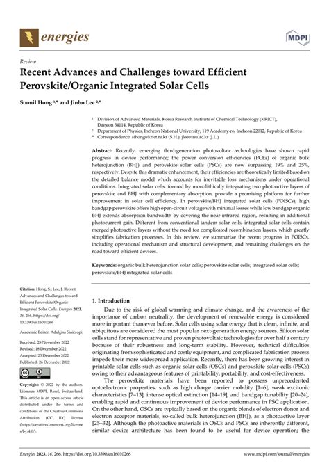 Pdf Recent Advances And Challenges Toward Efficient Perovskiteorganic Integrated Solar Cells