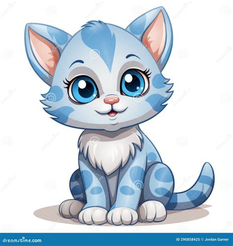 Cute Cartoon Blue And White Kitten Vector Illustration Stock