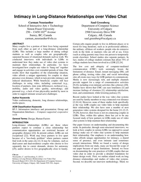 Pdf Intimacy In Long Distance Relationships Over Video Chat