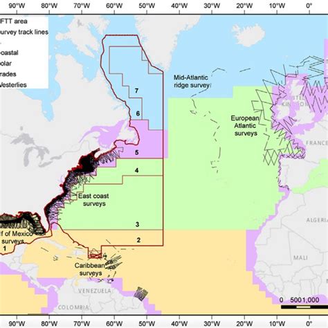 Map Of Cetacean Line Transect Surveys Conducted In The North Atlantic Download Scientific