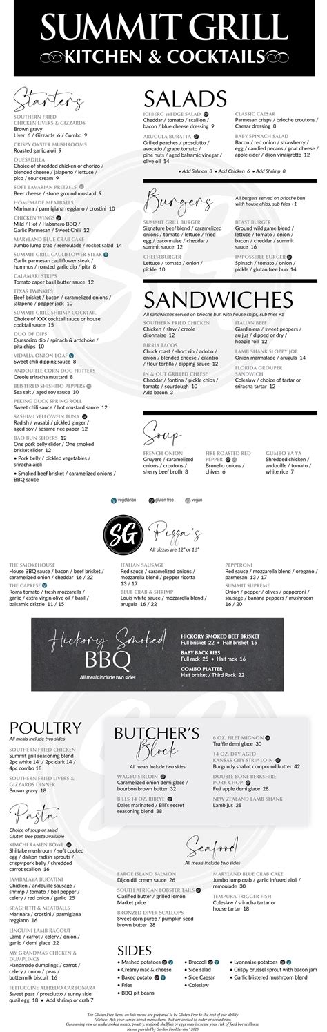 Summit Grill Menus