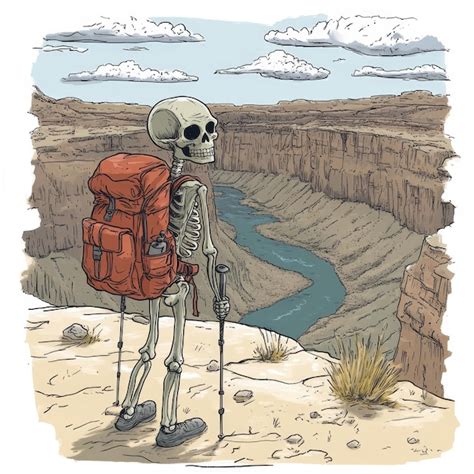 A Drawing Of A Skeleton With A Red Backpack On It Premium Ai Generated Image