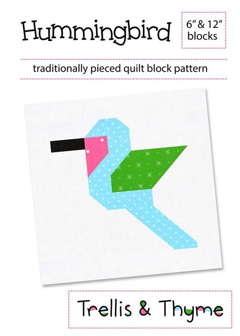 Pdf Pattern Hummingbird Quilt Block Pattern Bird Quilt Block Little