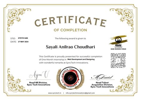 Sayali Choudhari On Linkedin Synctech Innovations Certification Of Completion Internship