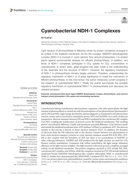Pdf Cyanobacterial Ndh 1 Complexes