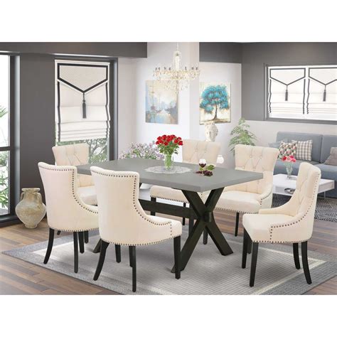 East West Furniture X Style 7 Piece Wood Dining Set In Blacklight