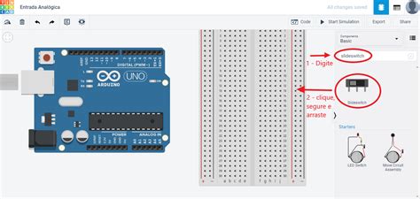 Para simular uma entrada de tensão e ver o comportamento da leitura analógica procure na caixa