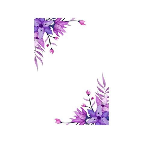 Watercolor Purple Flowers Clipart Separate Elements Border Png Clip Art