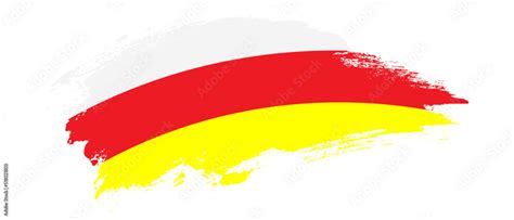 National Flag Of North Ossetia With Curve Stain Brush Stroke Effect On White Background Stock