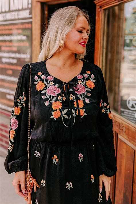 Whispering Sweet Nothings Embroidered Maxi In Black Curves